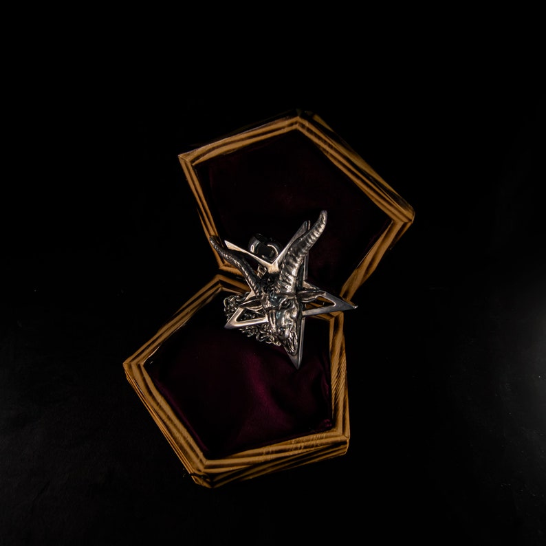 Large Satanic Goat Head Pentagram Necklace Huge Baphomet - Etsy