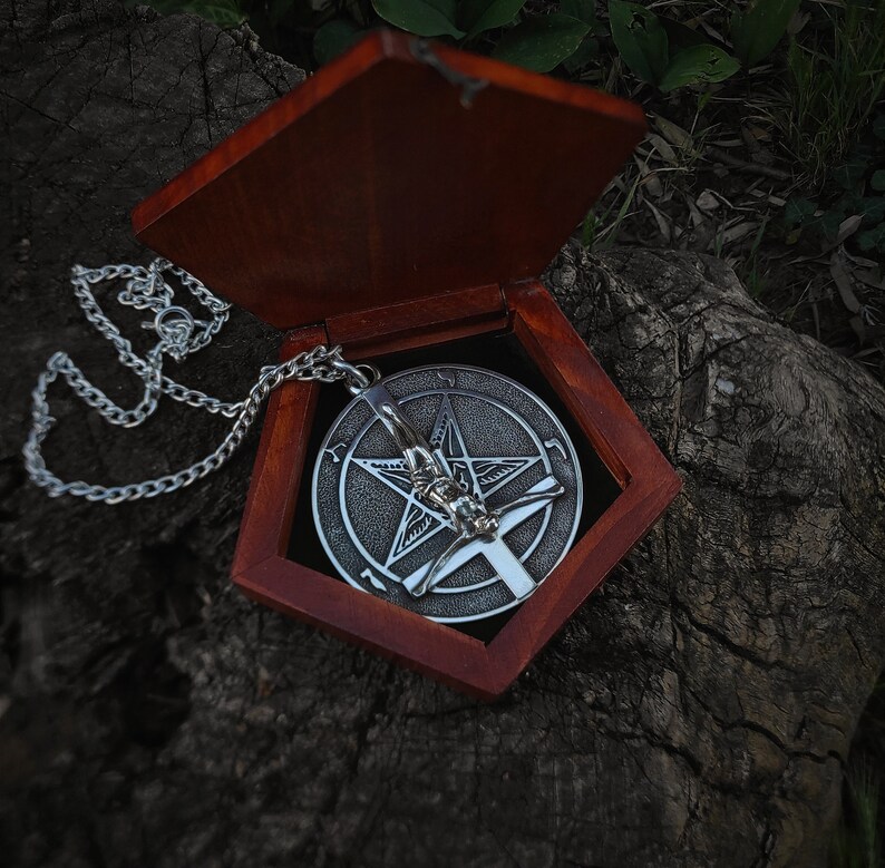 Inverted Cross and Satanic Pentagram Necklace , Big Black Metal Jewelry ...
