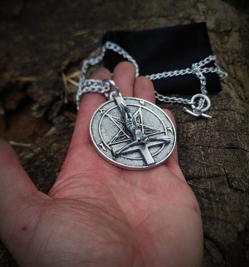Inverted Cross and Satanic Pentagram Necklace , Big Black Metal Jewelry ...