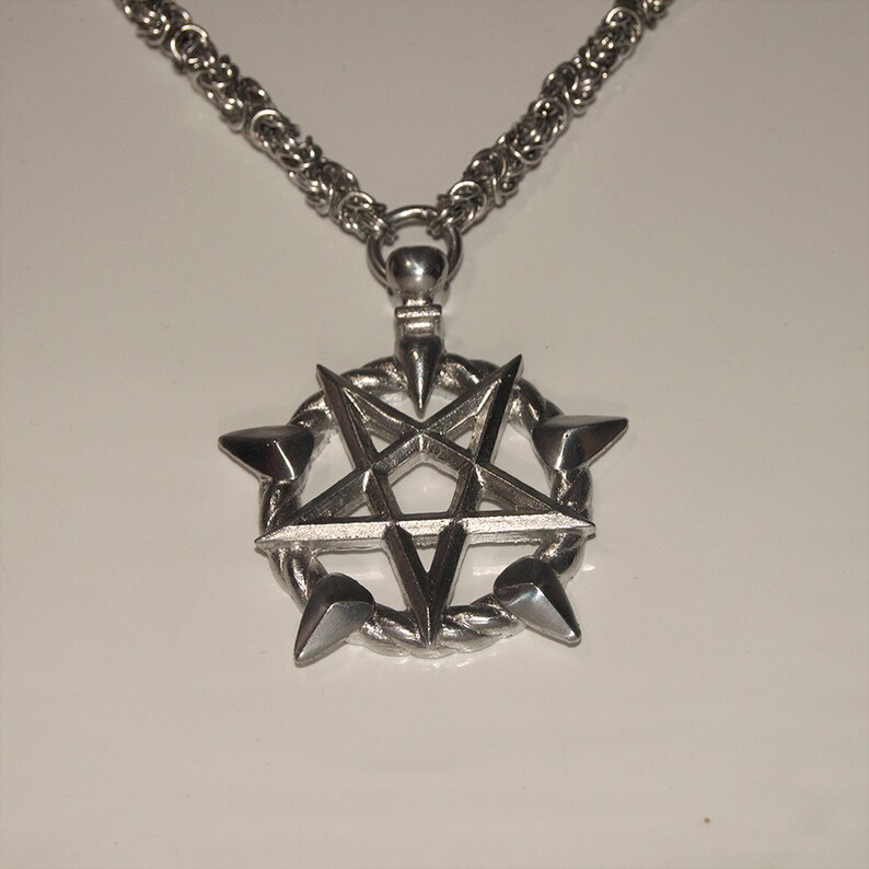 Silver Satanic Pentagram Medallion With Byzantine Chain , Chaos Magic ...