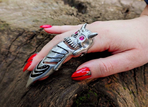 Large Articulated Chaos Demon Claw Full Finger 3d Armor Ring | Etsy