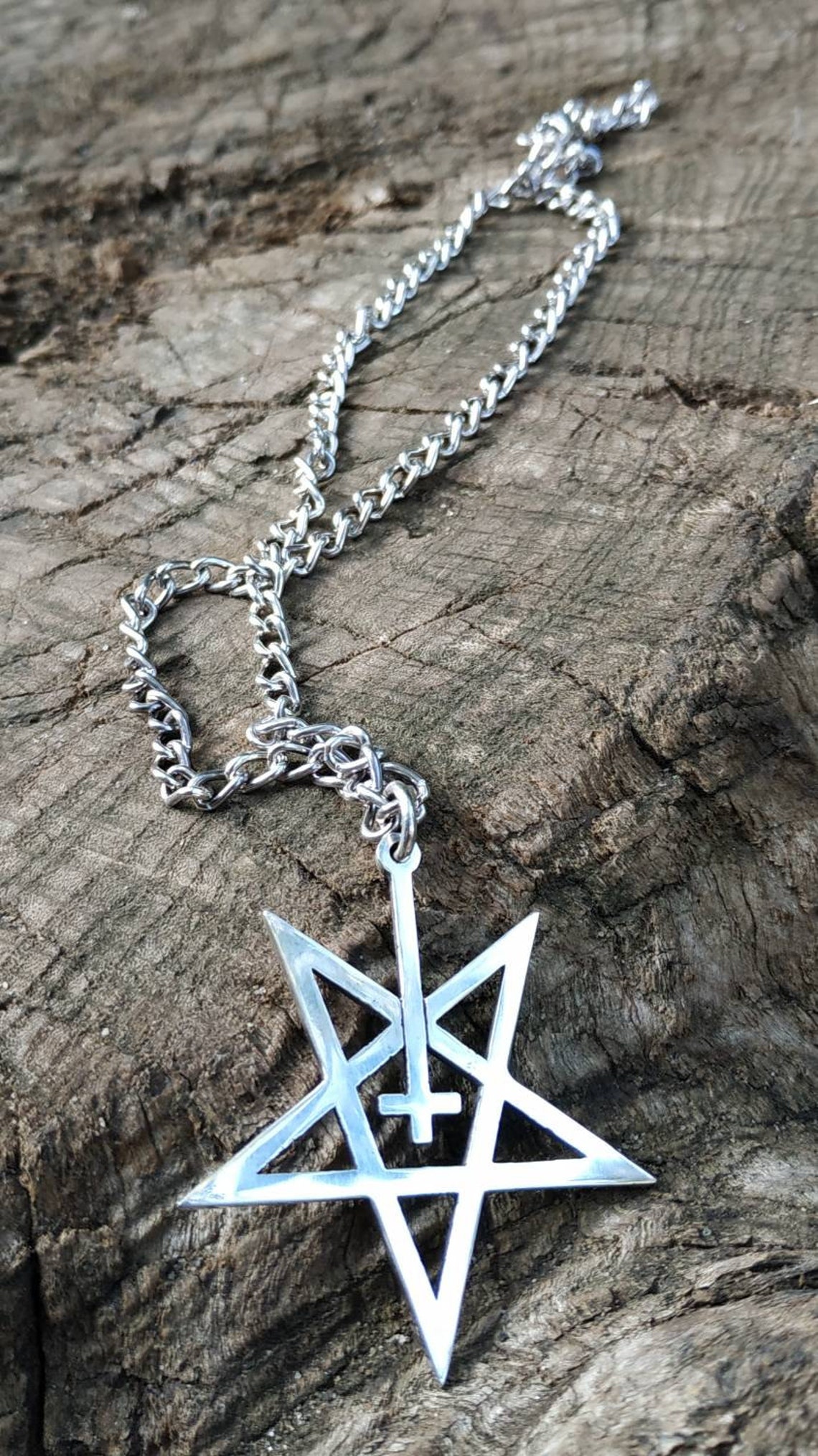 Inverted Pentagram Necklace With Upside Down Cross and Curb - Etsy
