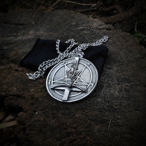 Inverted Cross and Satanic Pentagram Necklace , Big Black Metal Jewelry ...