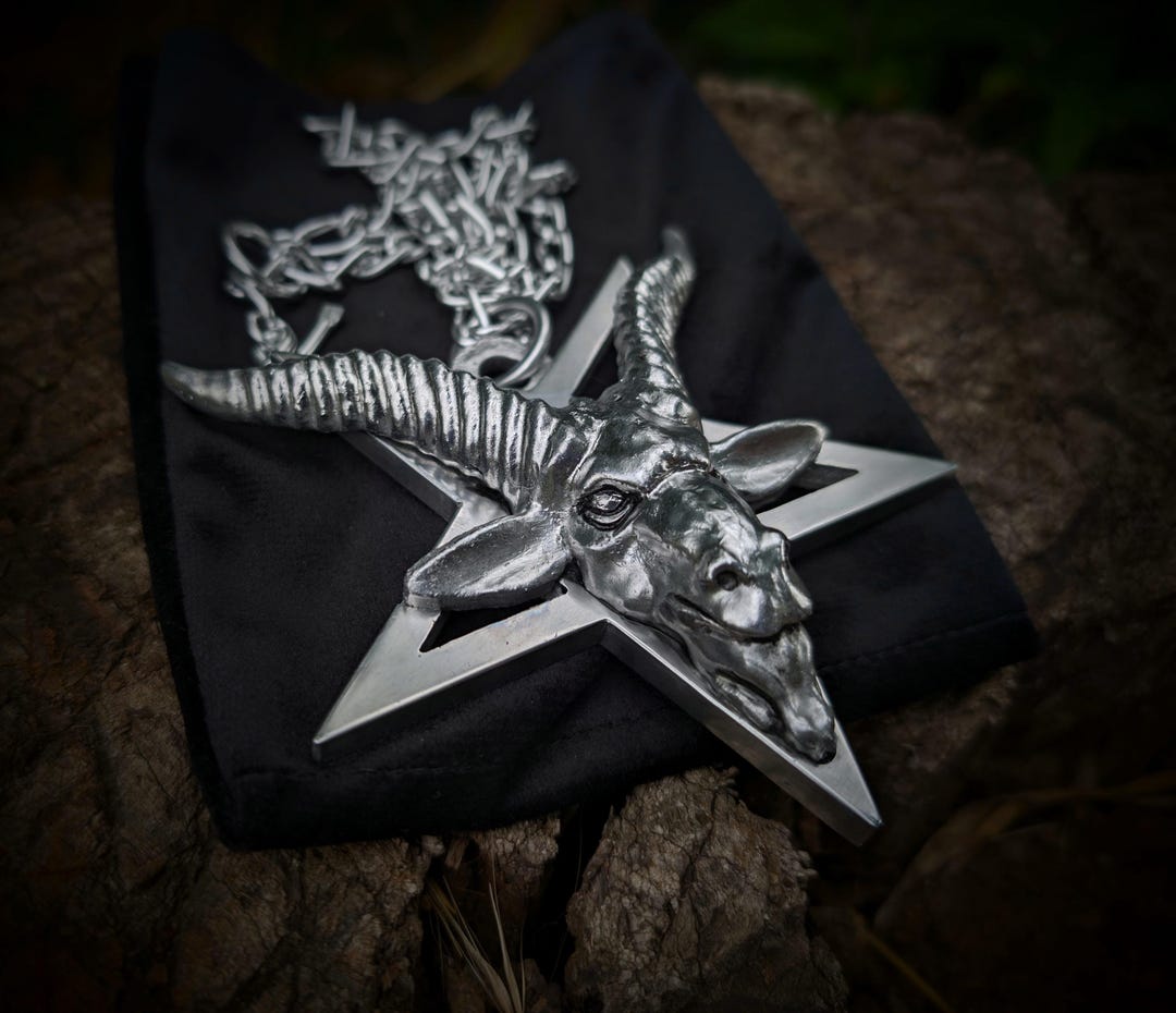 Large Satanic Goat Head Pentagram Necklace , Huge Baphomet Inverted ...