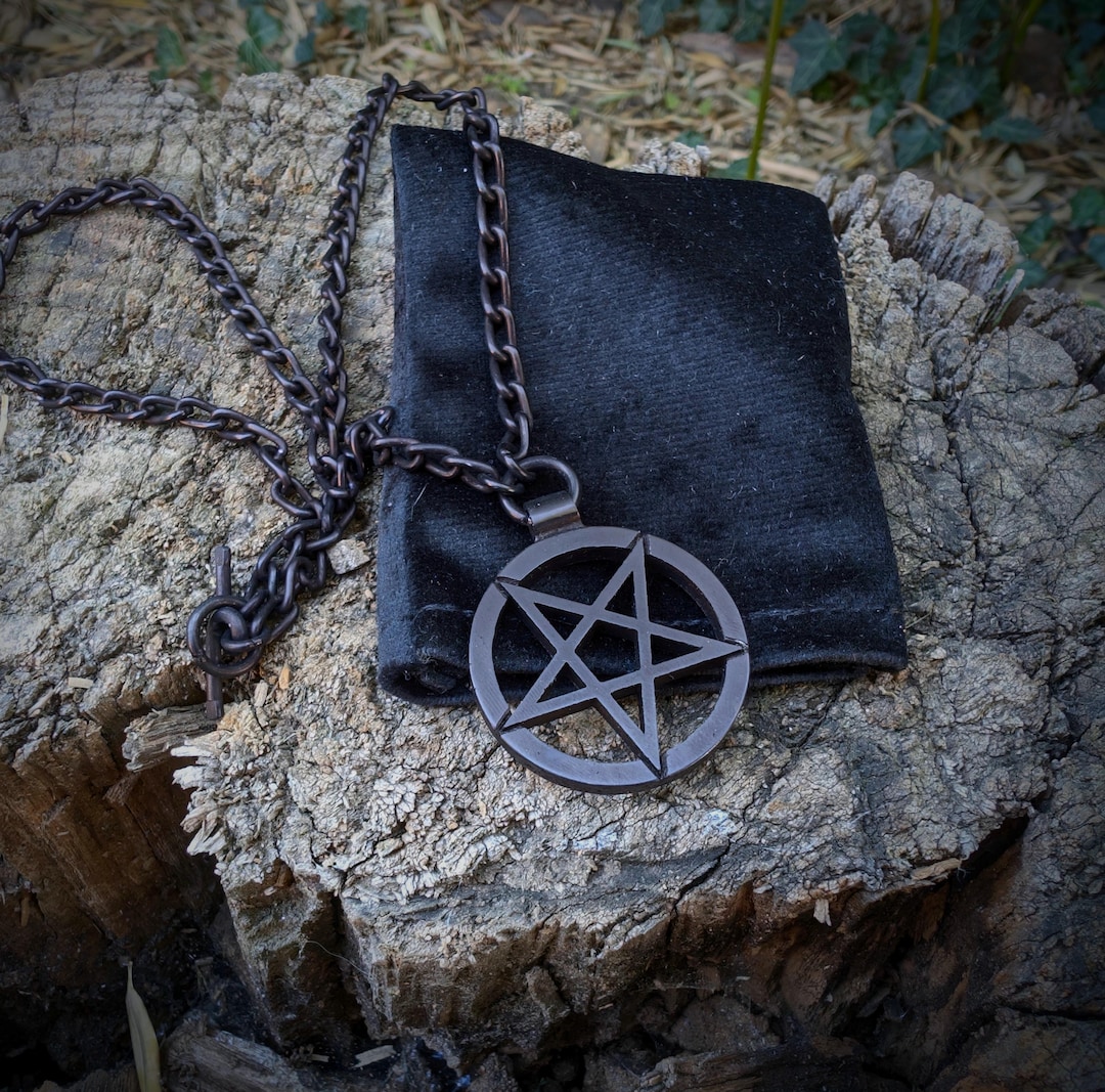 Black Satanic Pentagram Necklace: Anodized Dark Pentacle Pendant ...