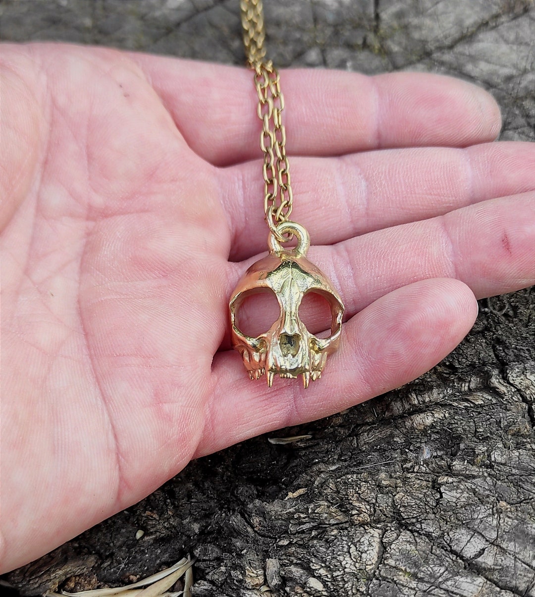 Golden Cat Skull Necklace , Witches Ritualistic Medallion , Feline Face ...