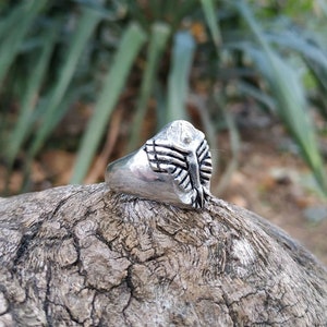 Silver Flying Bird Raven Charm Ring , Symbol of Wisdom and Prophesy Ancient Majestic Artefact ...
