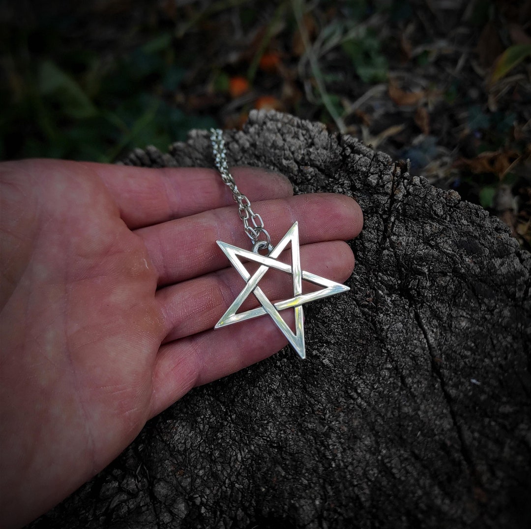 Inverted Pentagram Necklace Sterling Silver , Satanist Sigil Upside ...
