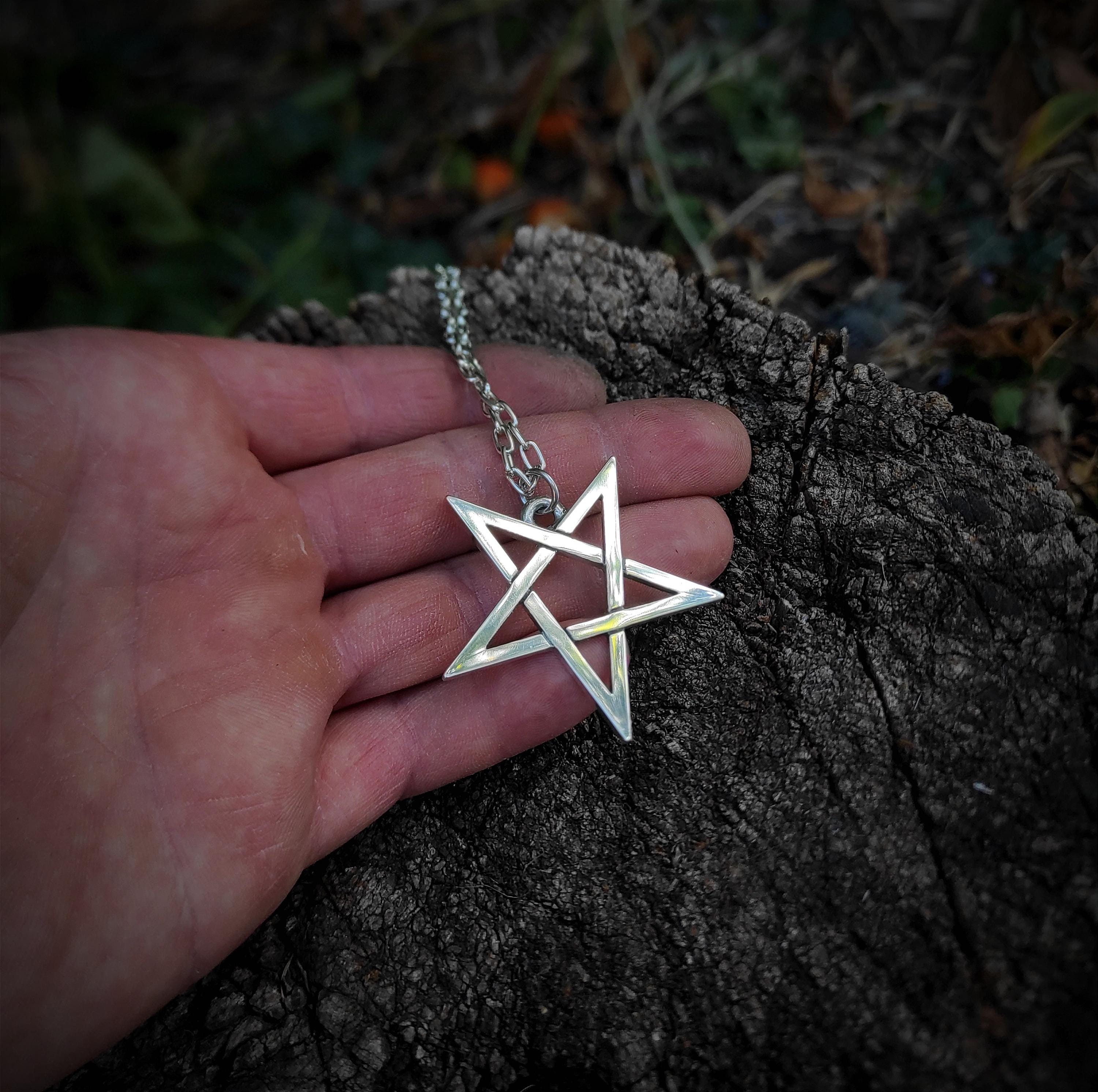 Inverted Pentagram Necklace Sterling Silver , Satanist Sigil Upside ...