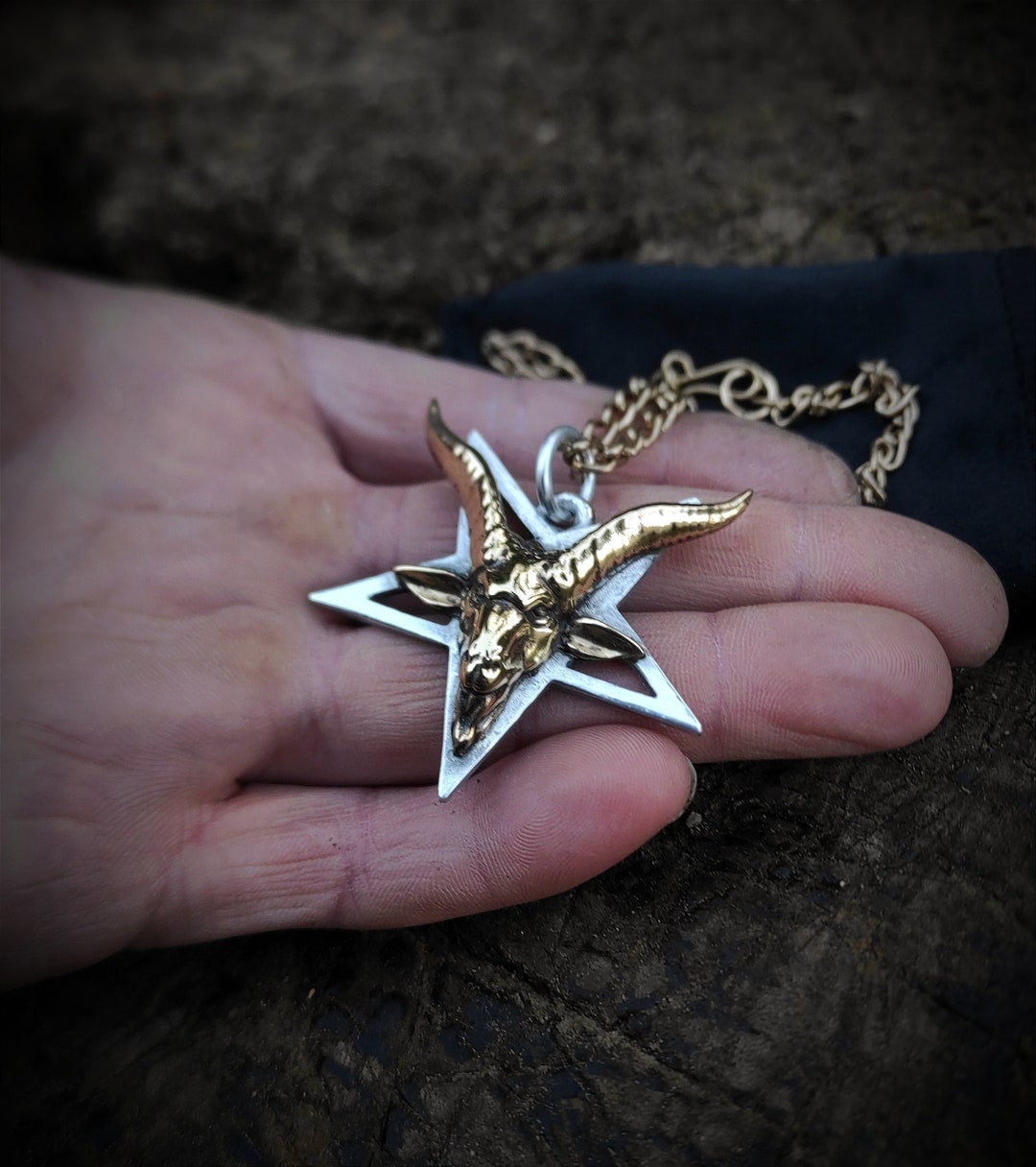 Bimetallc Baphomet Pentagram Necklace , Two Metals Inverted Pentacle ...
