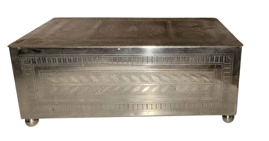 Vintage Silver Colored Metal Humidor-jewelry-documents Footed Box, Made ...