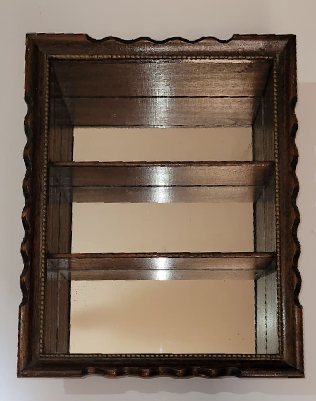 Vintage Wooden Shadow Box Hanging Wall Shelf With Mirrored Back for ...