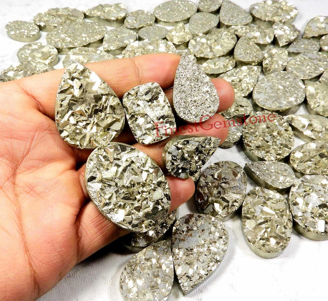 Golden Pyrite Crystal Druzy Geode. Pyrite Druzy Cabochon. Natural ...