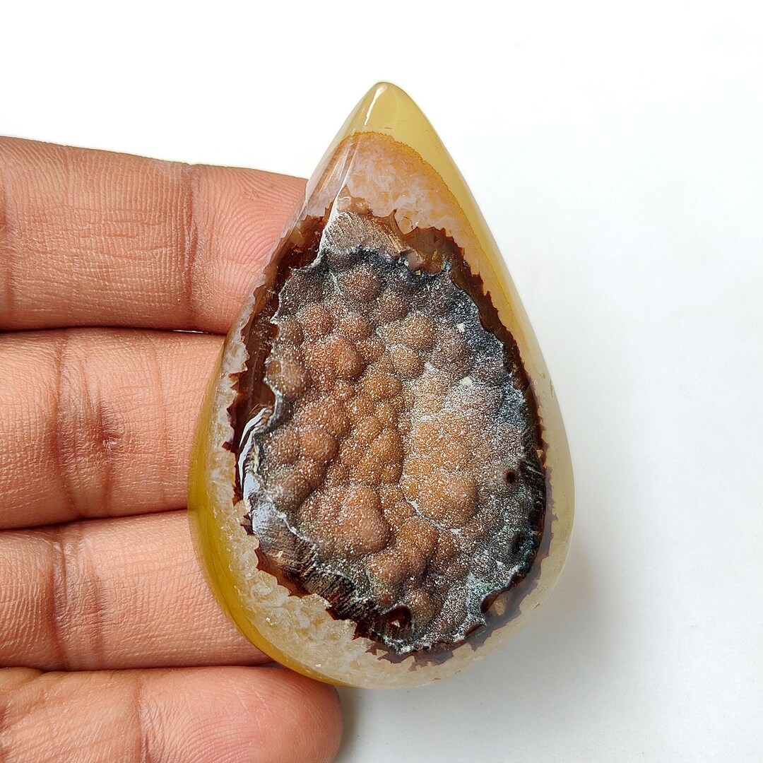 Natural Brown Onyx Agate Druzy Gemstone. Agate Onyx Druzy Cabochon Pear ...