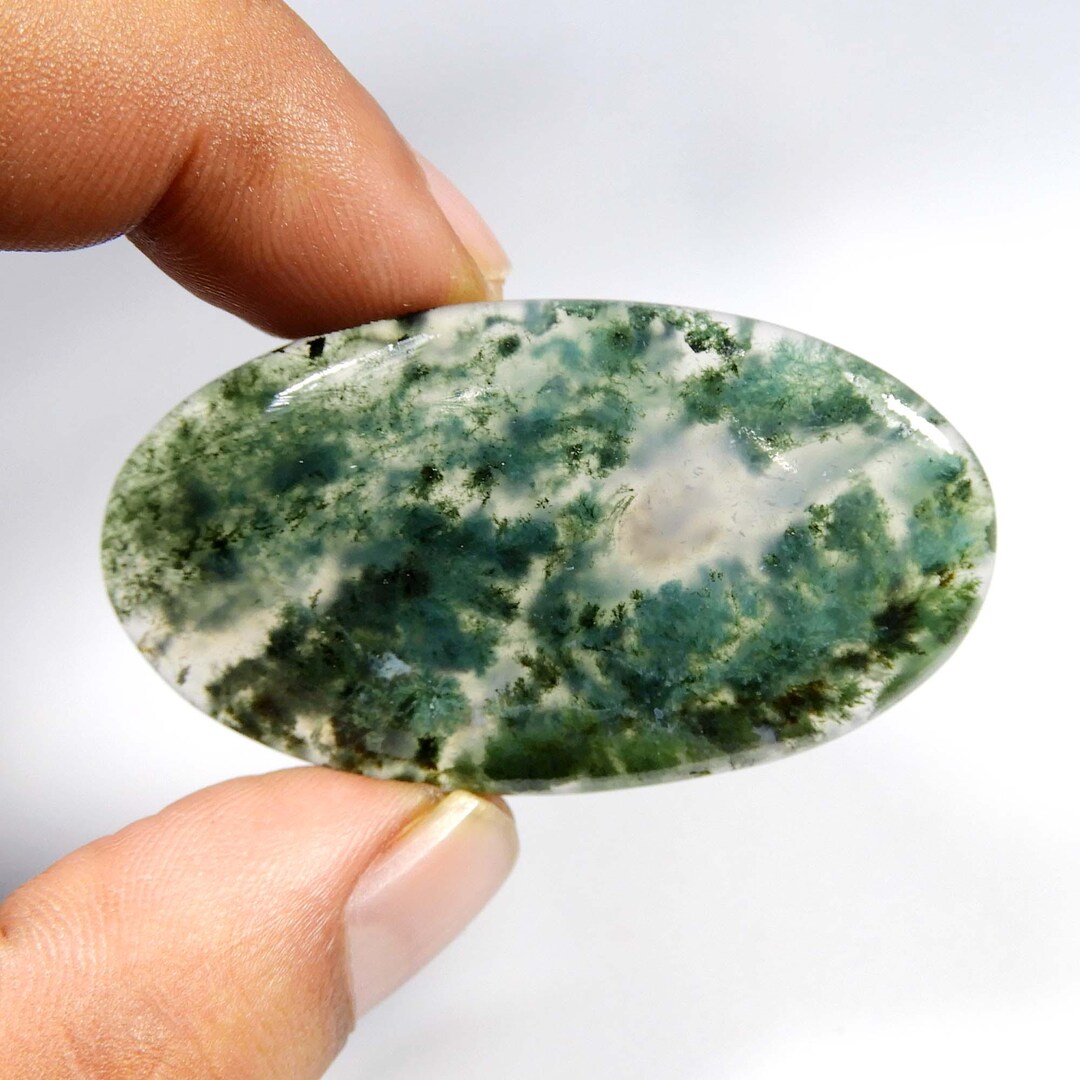 Moss Agate Gemstone. Moss Agate Cabochon. Unique Natural Green Seaweed ...