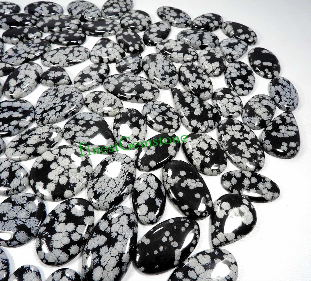 White Black Snow Flake. Snow Flake Obsidian Cabochon. Natural Snow ...