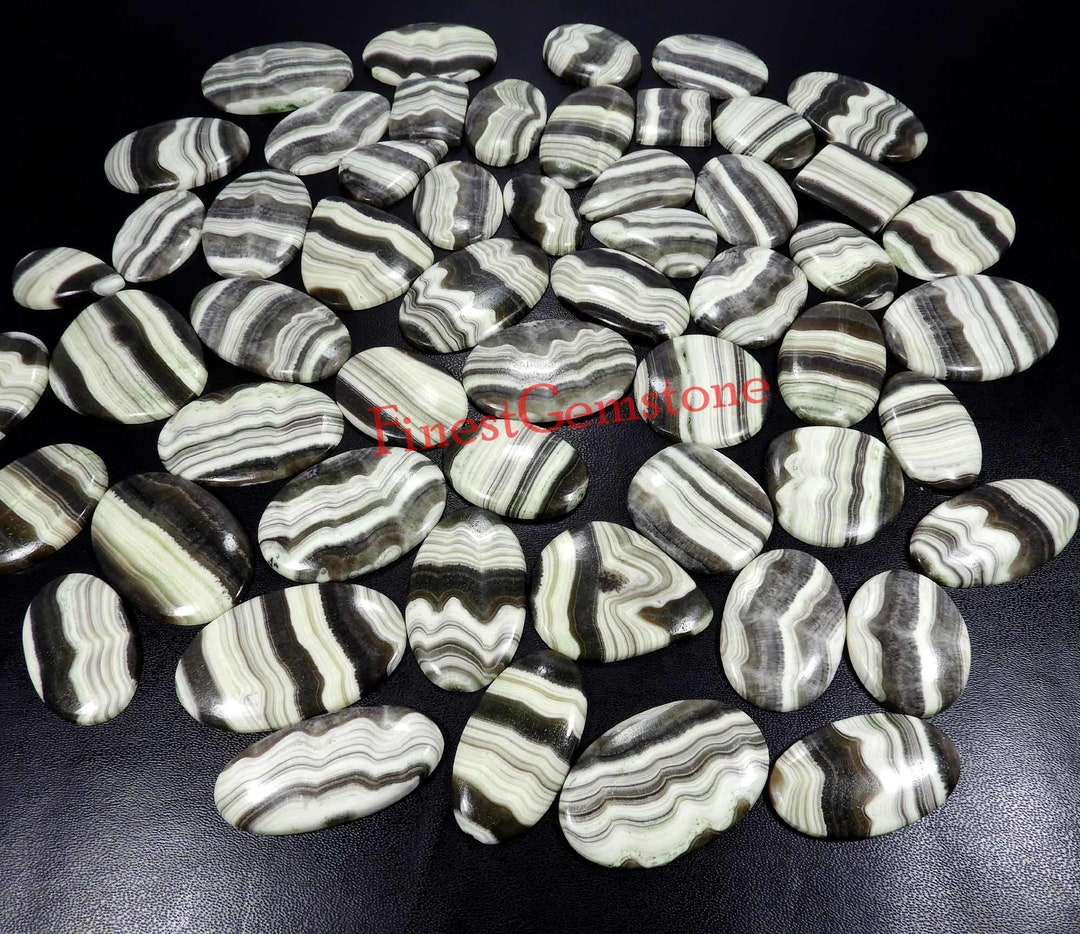 Zebra Jasper Gemstone. White Gray Strips Zebra Jasper Cabochon. Natural ...