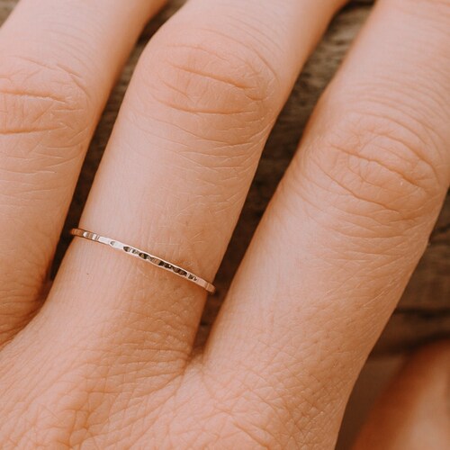 Hammered Skinny Sterling Silver Ring Stackable Skinny Silver - Etsy