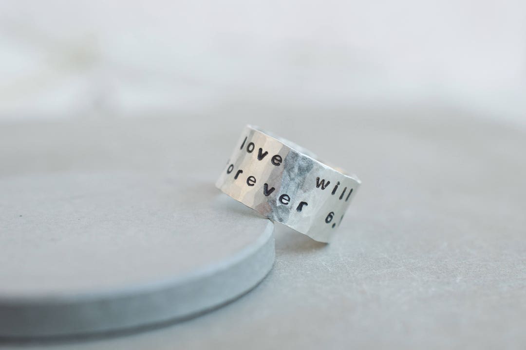 Personalized Silver Hammered Ring, 10 Mm Wide Sterling Silver Ring With ...