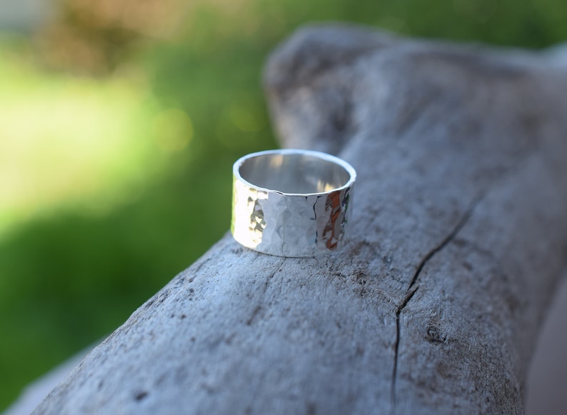 Wide band hammered sterling silver ring | Etsy