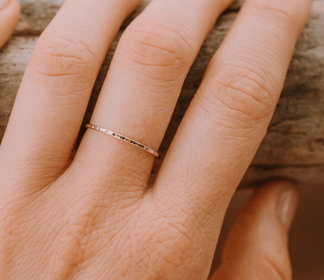 Hammered Skinny Sterling Silver Ring, Stackable Skinny Silver Ring, 1mm ...