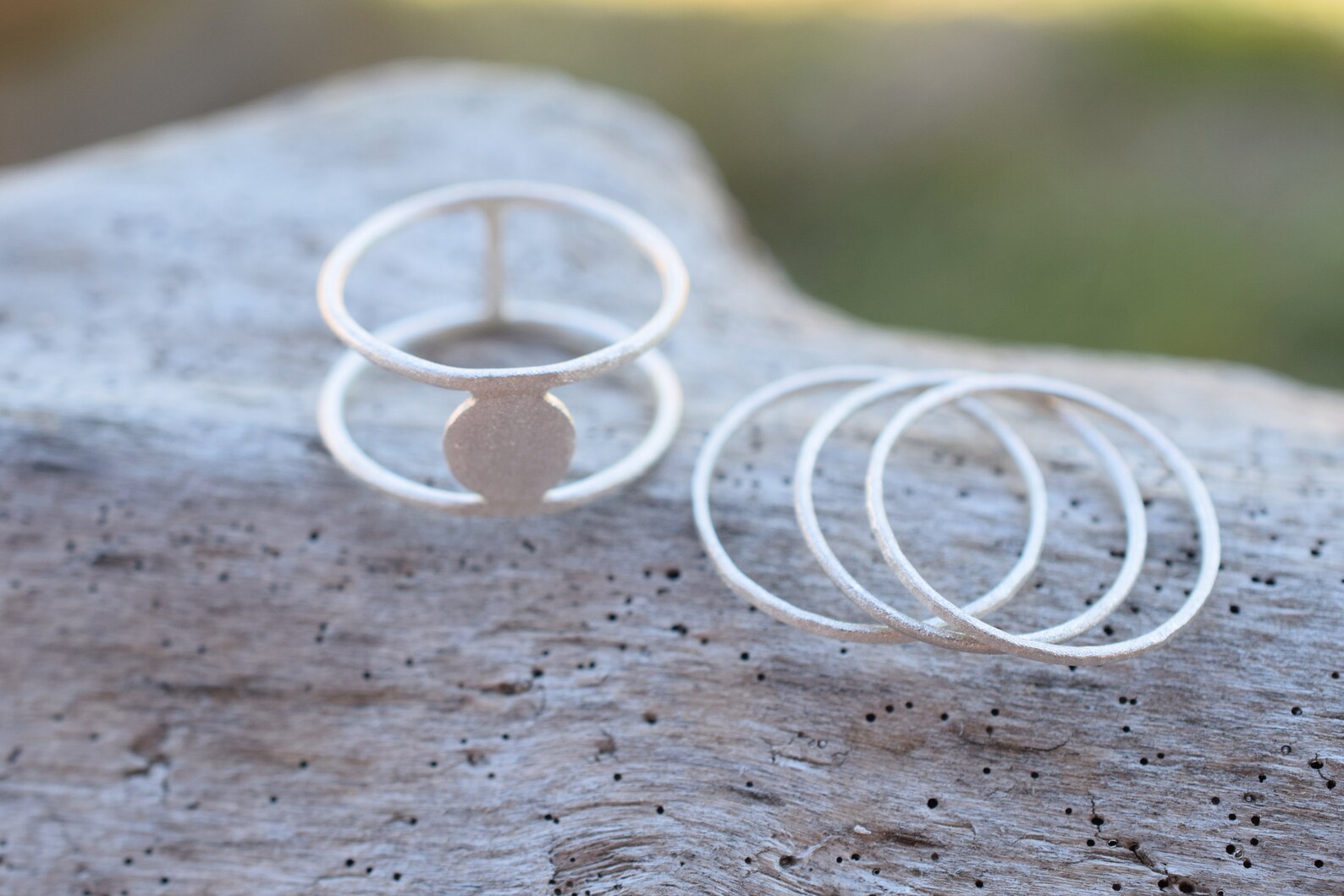 Set of 4 Rings a Double Sterling Silver Ring With Circle and - Etsy