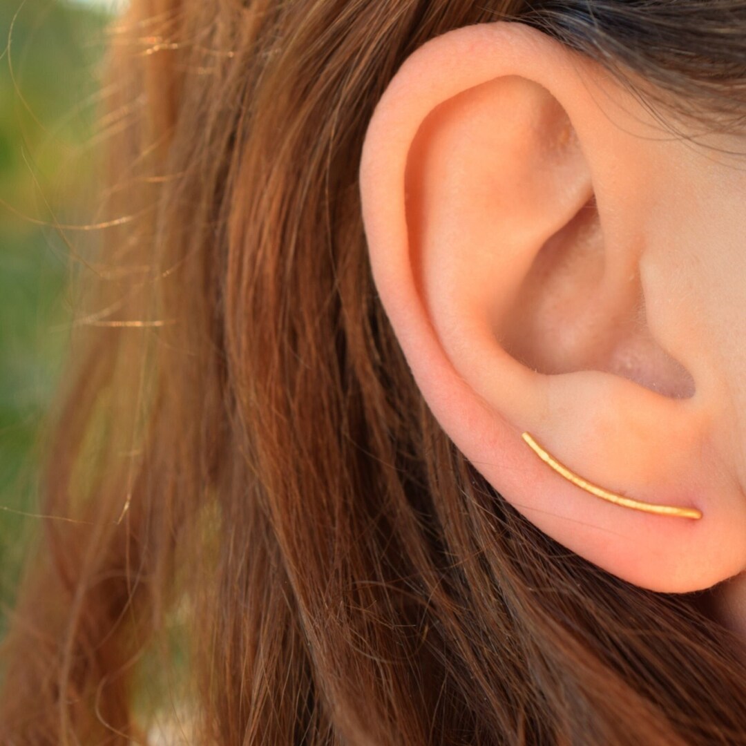Small Ear Climber, Gold Ear Crawler Sterling Silver Earring - Etsy
