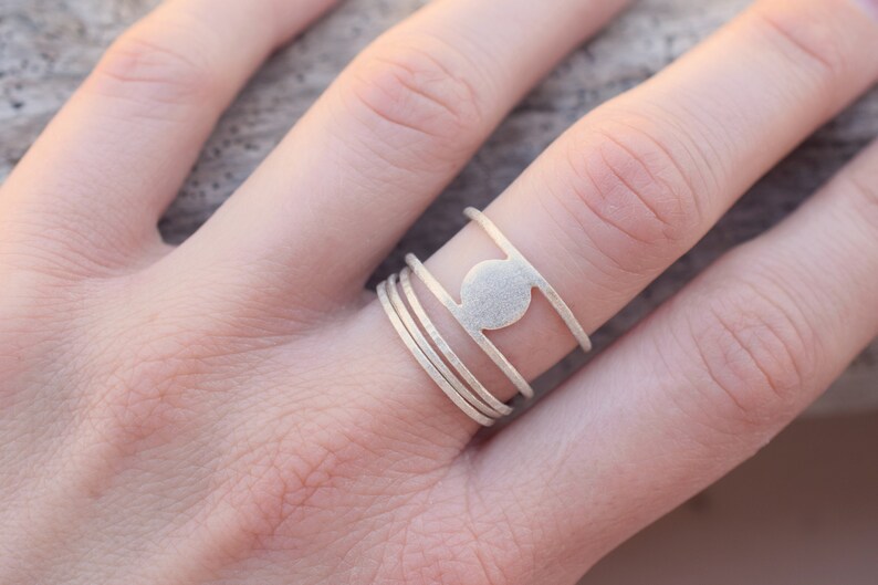 Set of 4 rings a double sterling silver ring with circle and | Etsy