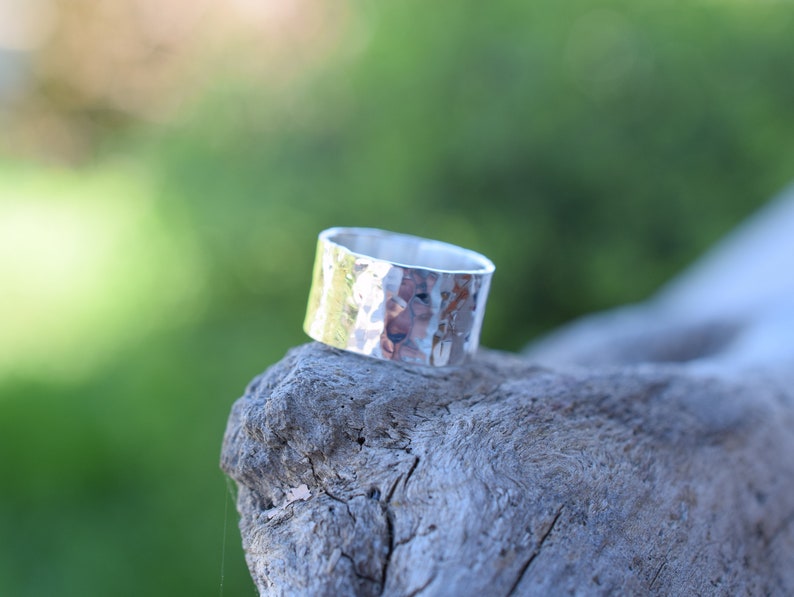 Wide band hammered sterling silver ring | Etsy