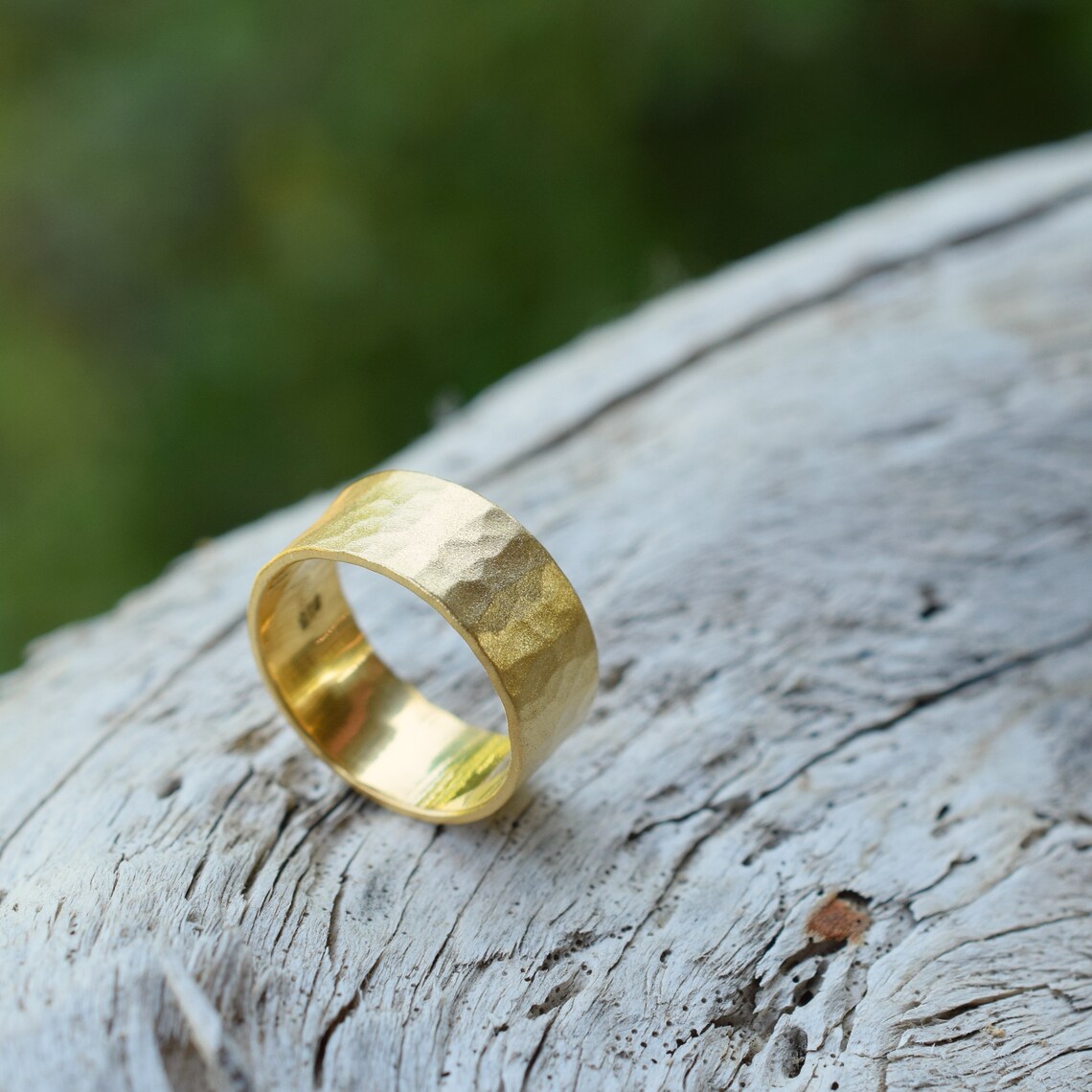 Wide 8mm Gold Band Hammered Sterling Silver Ring 24K Gold - Etsy
