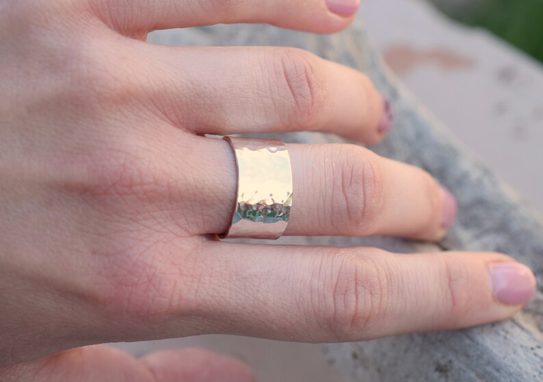 Wide band hammered sterling silver ring | Etsy