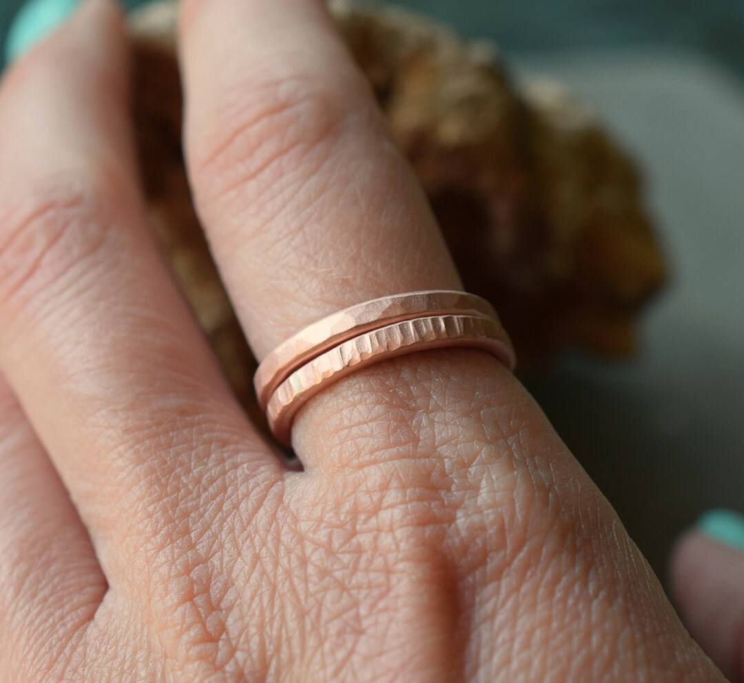 Hammered Raw Copper Ring Set, Thick Band Stacking Rings - Etsy