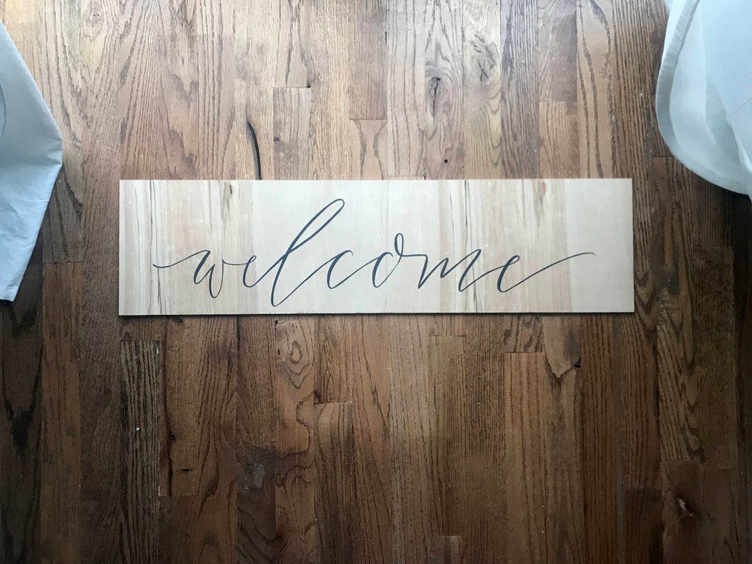 WELCOME Wood Sign | Natural Wood One Word Sign | Inspirational | Home ...