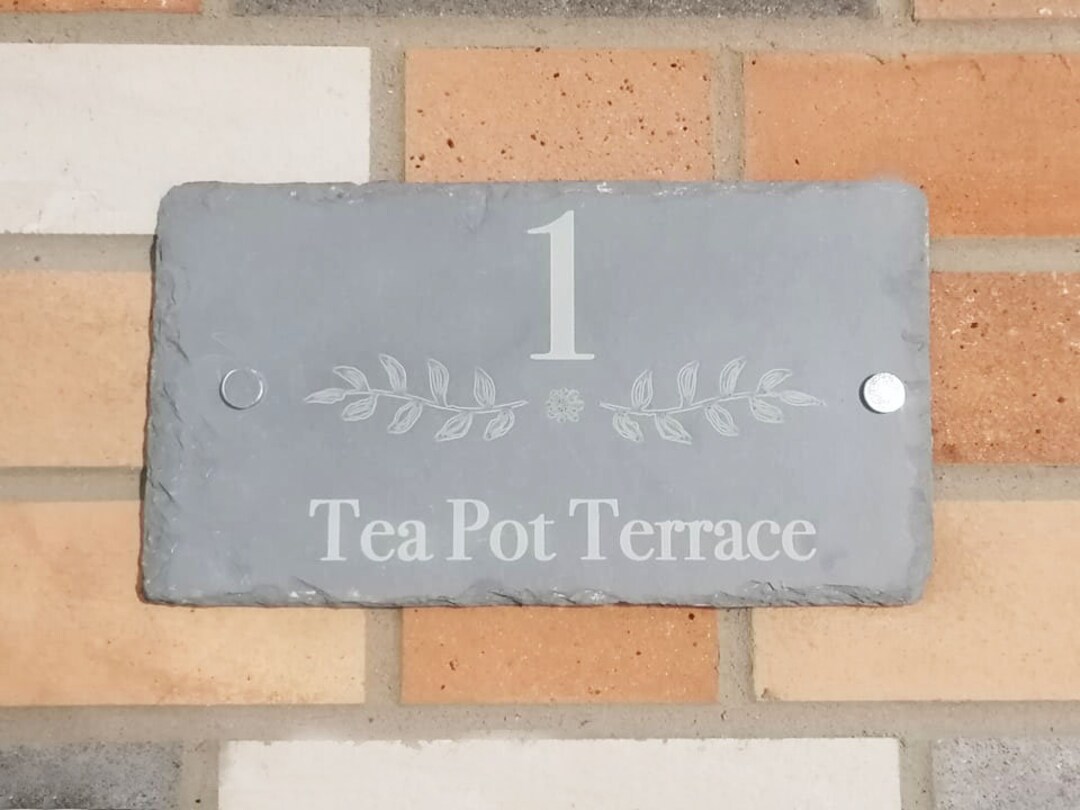 Floral Engraved House Sign | Slate House Sign | Address Sign | Home ...