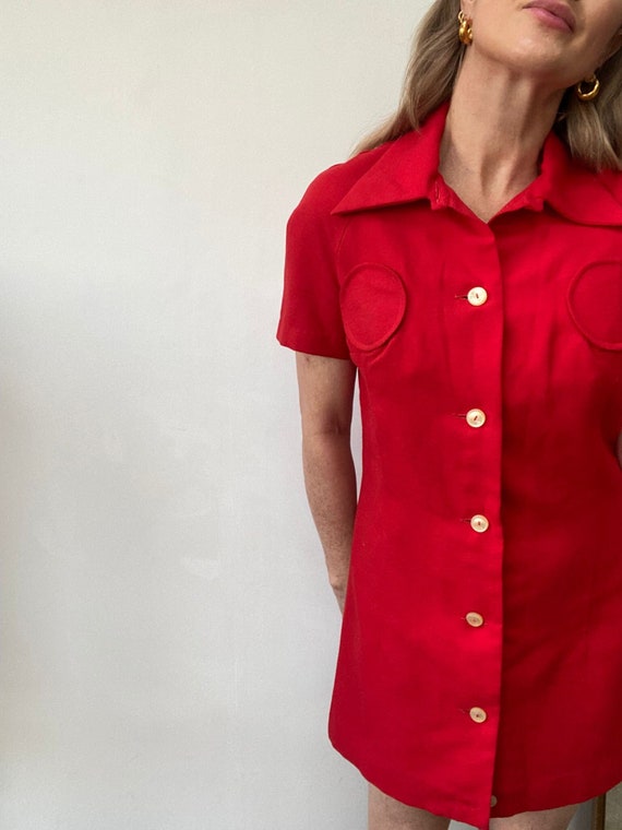 DAMENMODE | 1960s Red Mod Mini Shirt Dress, Dagger Co… - Gem