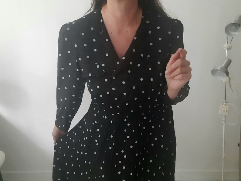 Vintage Navy Blue Polka Check Midi Dress, Wrap Front Pleated - Etsy