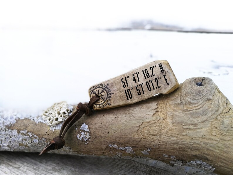 Personalized Gift Coordinates Bracelet Key Chain Keychain Wooden Wood ...