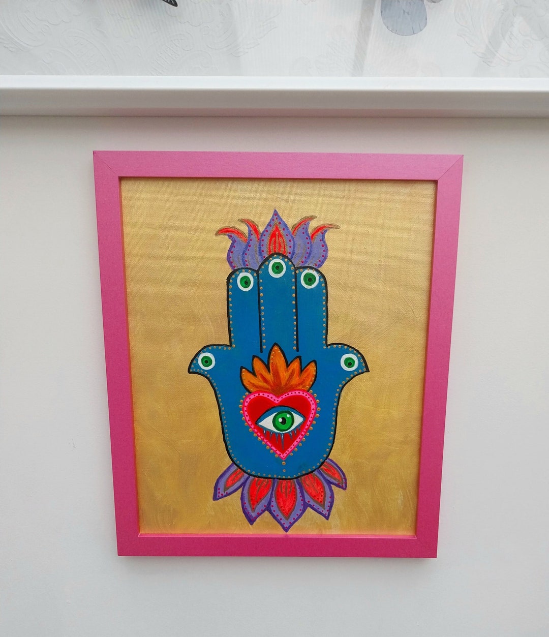Hamsa Hand Original Painting - Original Vibrant Hamsa Hand Art Framed ...