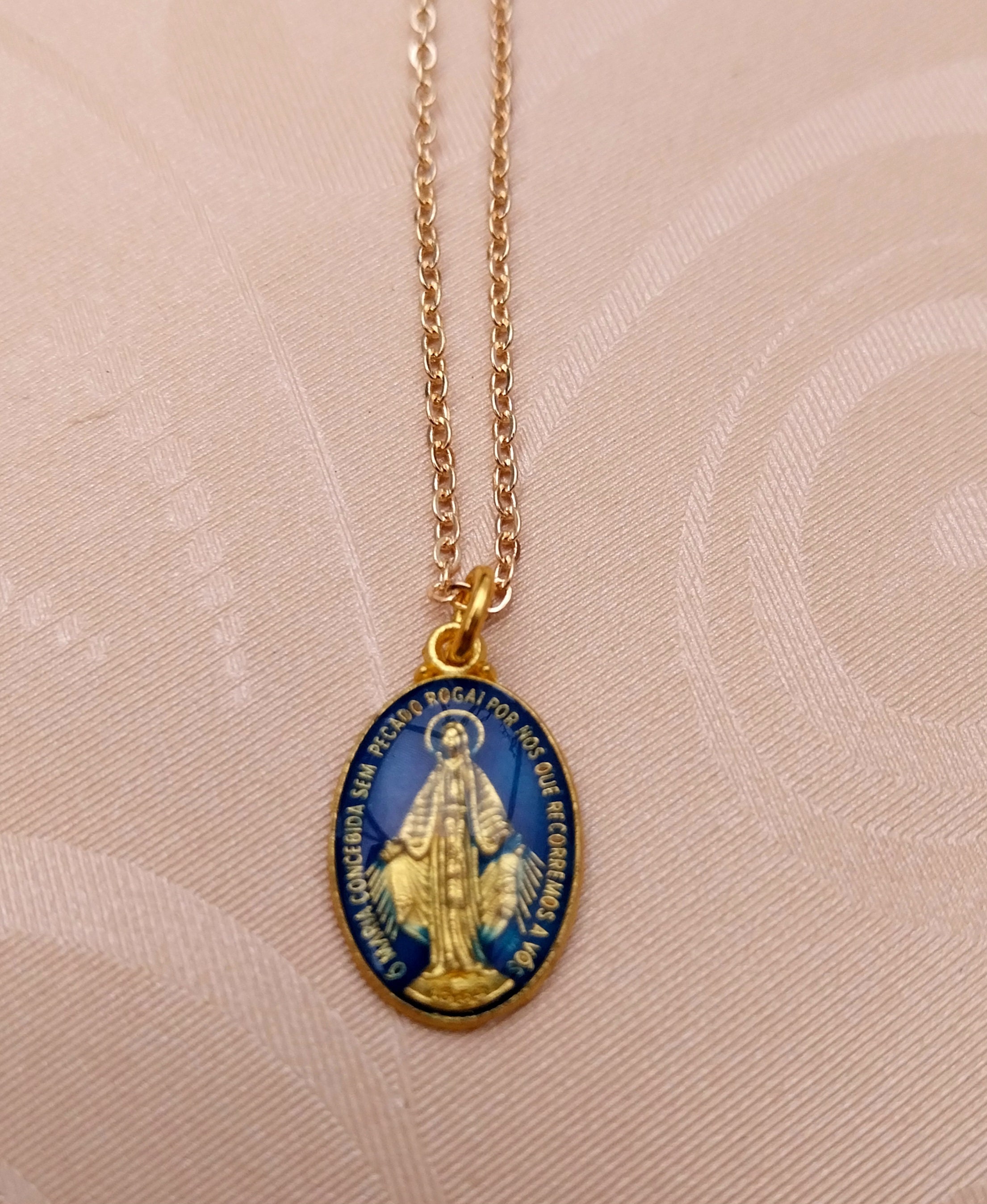 Miraculous Medal Blue Enamel Miraculous Medal Necklace Catholic Medal Protection Medal - Etsy UK