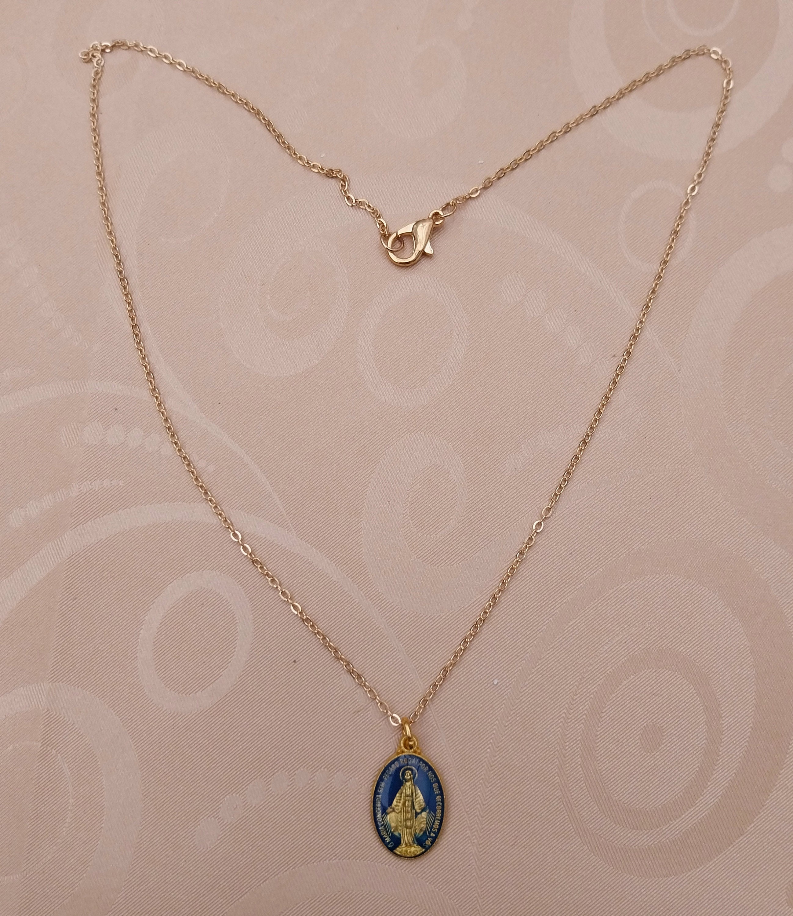 Miraculous Medal Blue Enamel Miraculous Medal Necklace Catholic Medal Protection Medal - Etsy ...