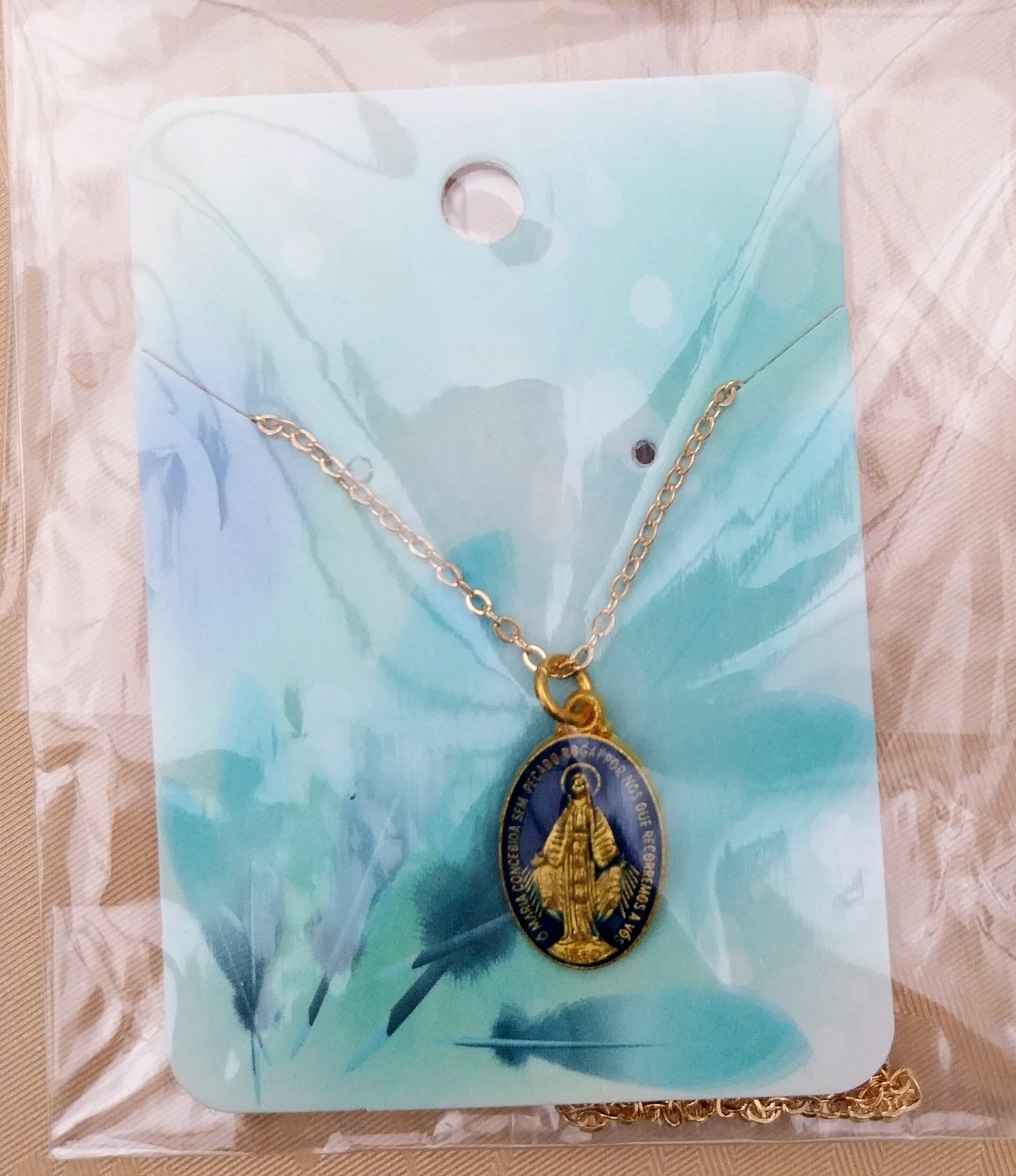 Miraculous Medal Blue Enamel Miraculous Medal Necklace Catholic Medal Protection Medal - Etsy ...