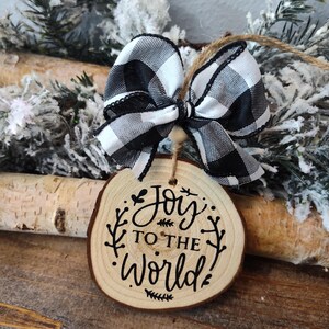 Joy to the World Wood Slice Ornament Holiday Tree Decor Buffalo Plaid ...