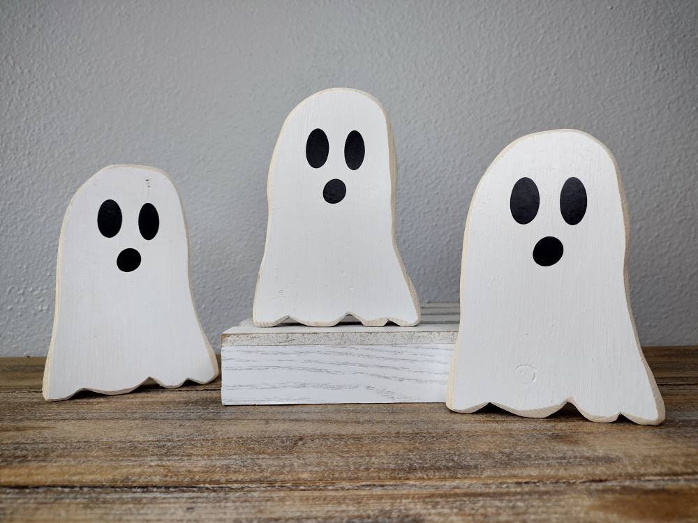 Wooden Ghosts, Halloween Decor, Tiered Tray Decor, Chunky Wood Ghost ...