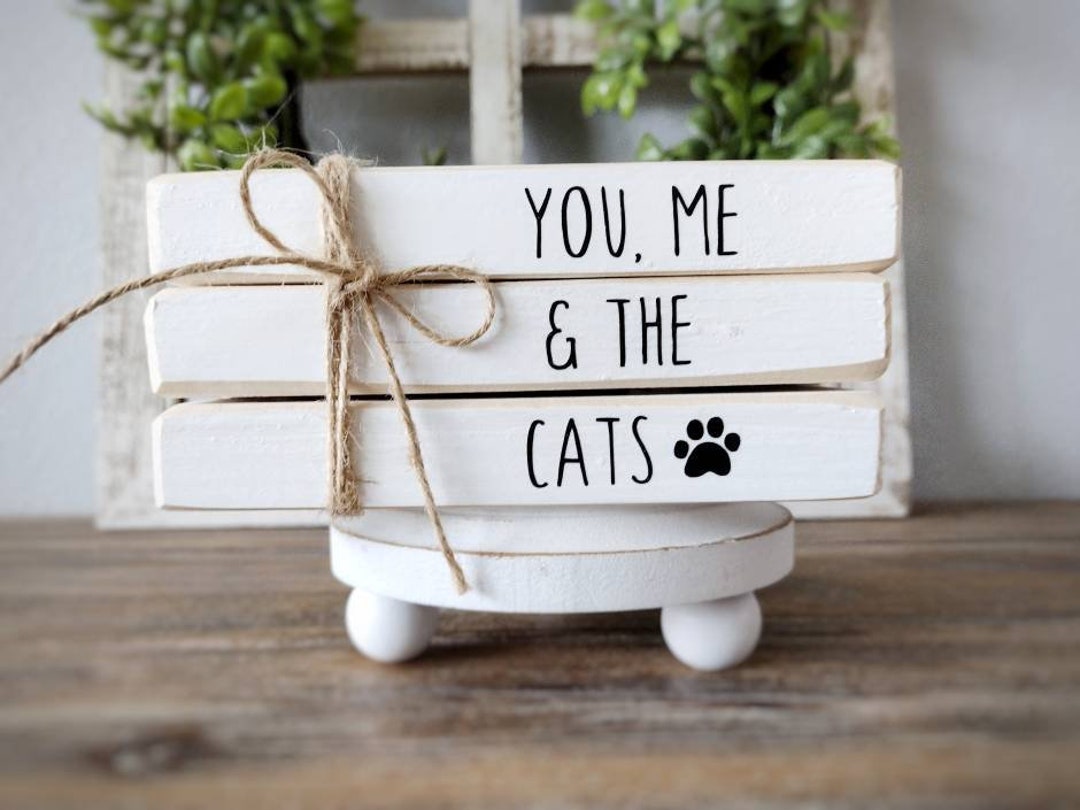 Cat Book Stack, You Me and the Cats Book Stack, Tier Tray Decor ...