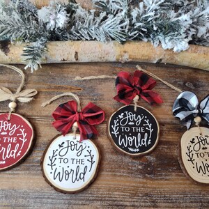 Joy to the World Wood Slice Ornament Holiday Tree Decor Buffalo Plaid ...