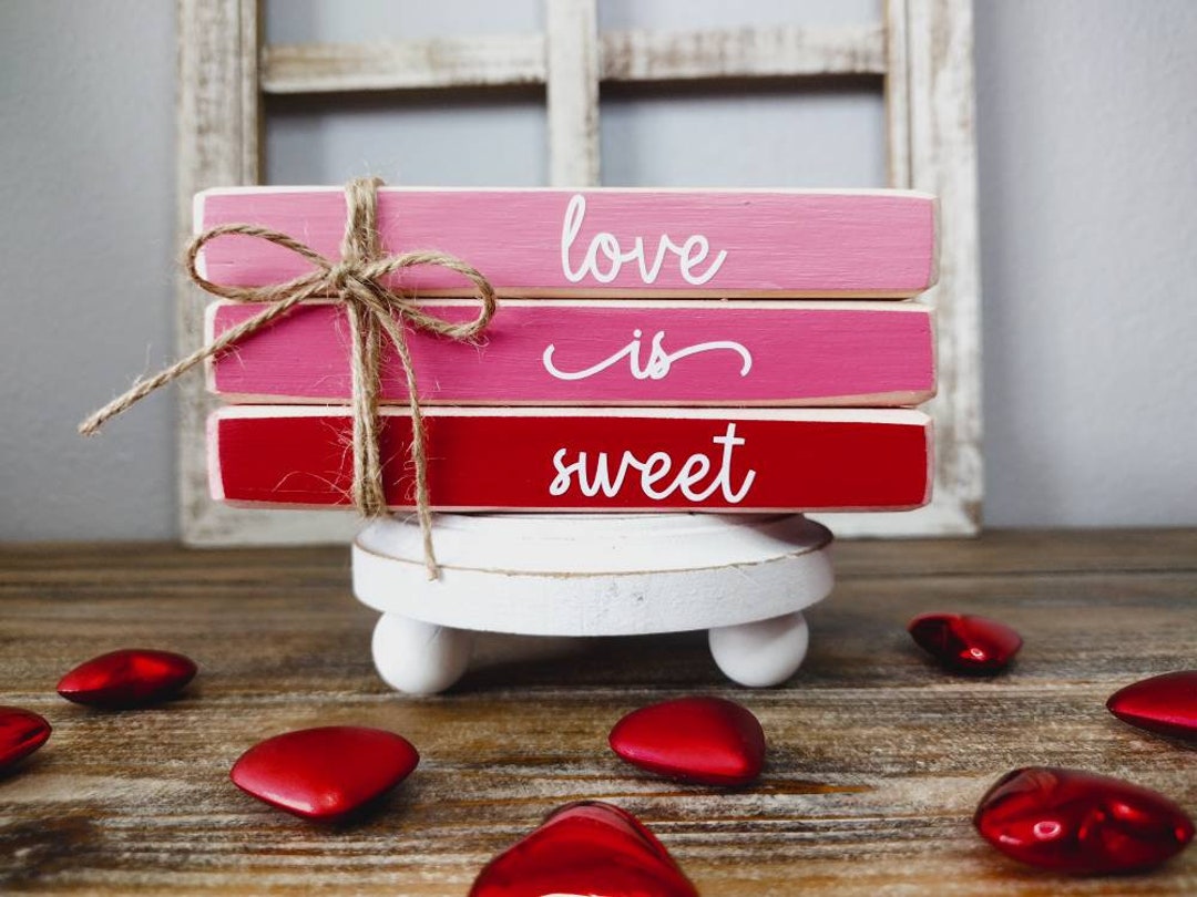 Valentine's Day Book Stack, Love is Sweet, Tiered Tray Decor, Book ...
