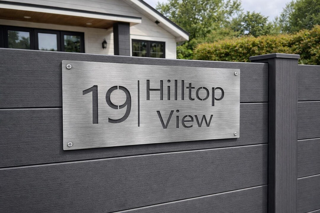 Rectangular Brushed Stainless Steel Address Plate, Personalised House ...