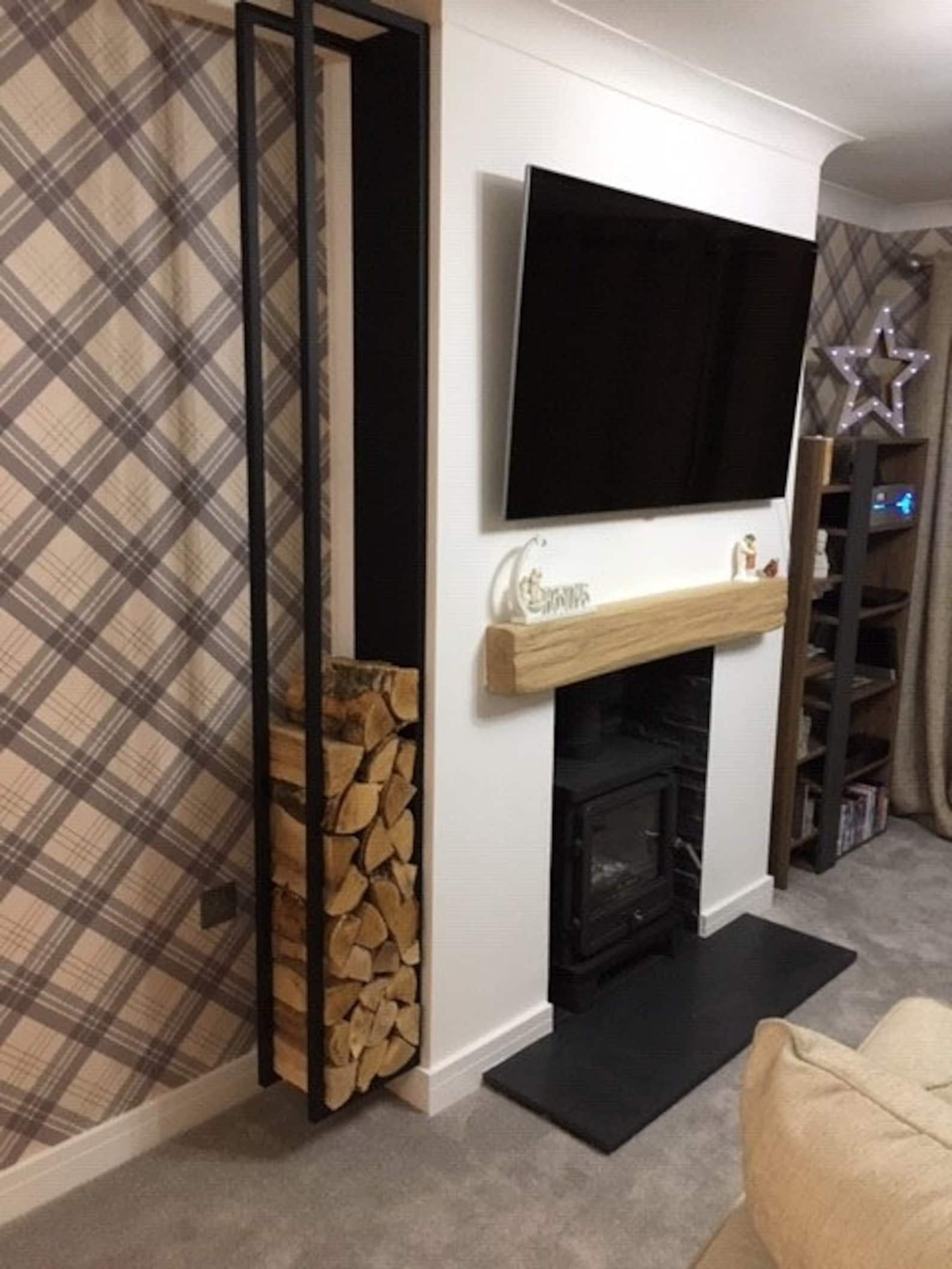 Wall Mounted Industrial Firewood Log Store, Black Steel - Etsy