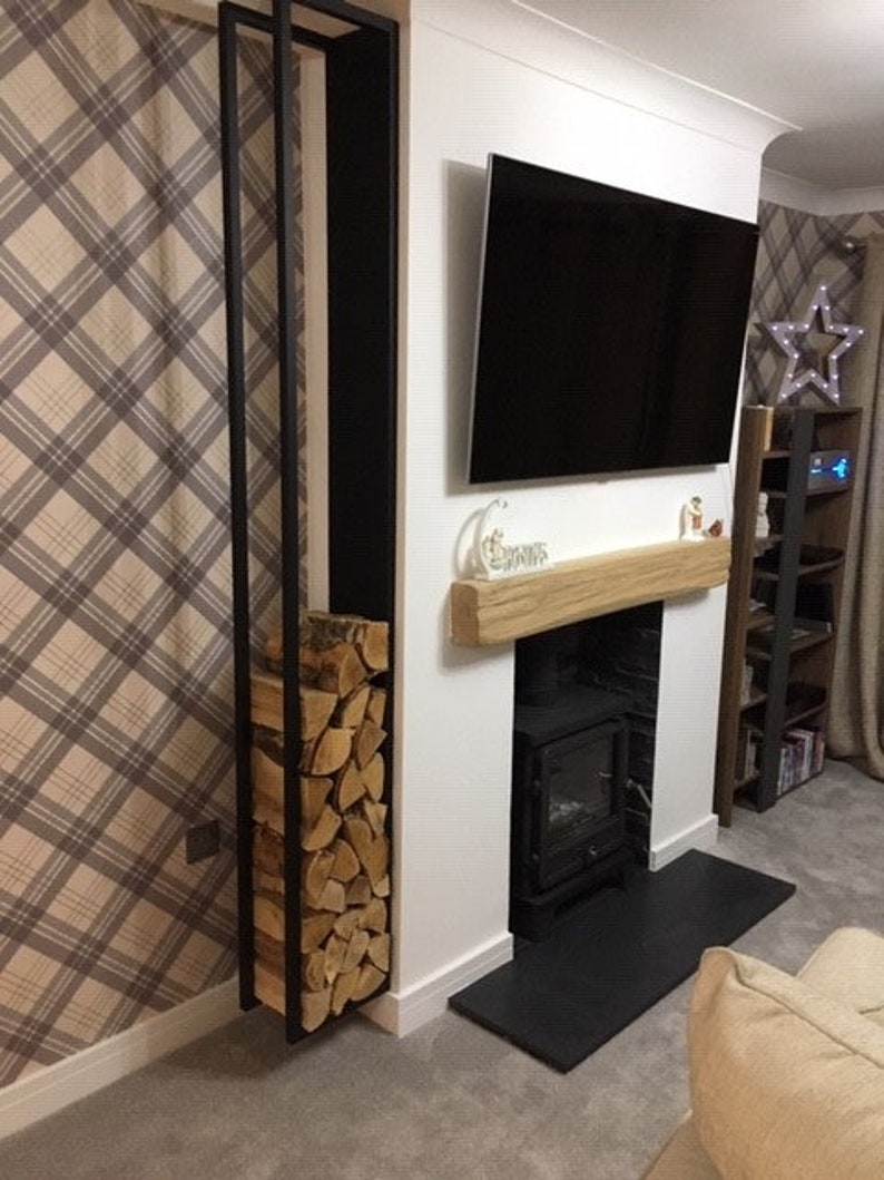 Wall Mounted Industrial Firewood Log Store, Black Steel - Etsy