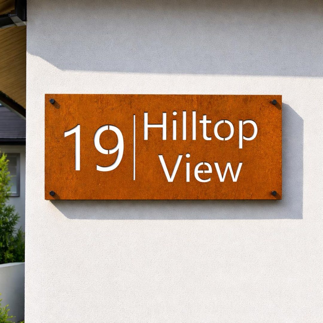 Rectangular Corten Steel Address Plate, Personalised House Sign, House ...
